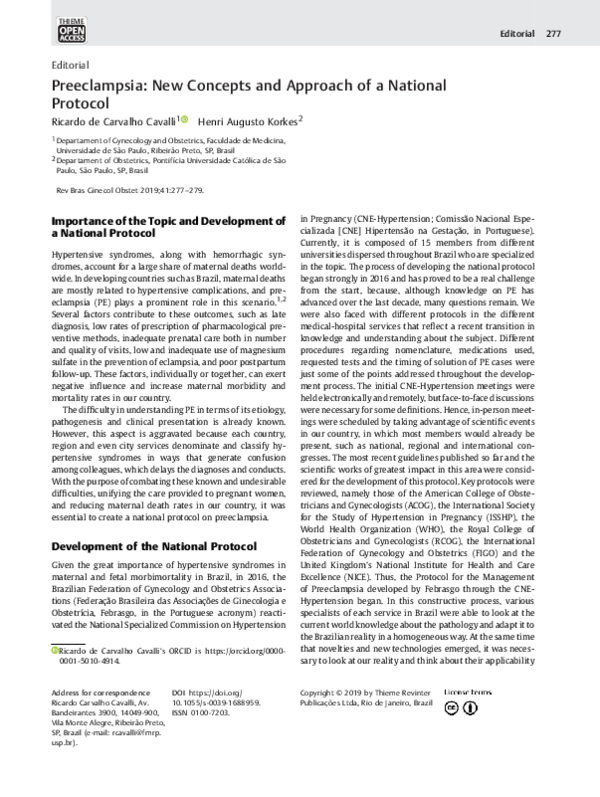 (PDF) Preeclampsia: New Concepts and Approach of a National Protocol