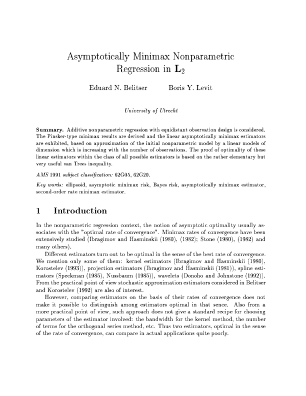 (PDF) Asymptotically Minimax Nonparametric Regression in L 2