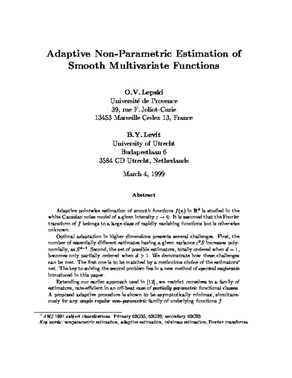 Pdf Adaptive Non Parametric Estimation Of Smooth Multivariate Functions