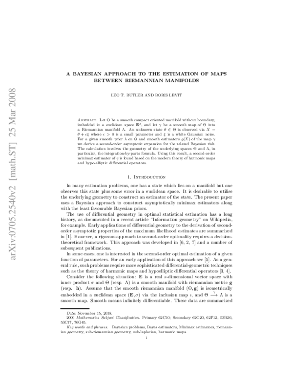 Pdf A Bayesian Approach To The Estimation Of Maps Between Riemannian Manifolds Ii Examples