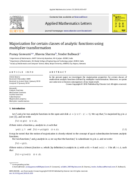 Pdf Majorization For Certain Classes Of Analytic Functions Defined By