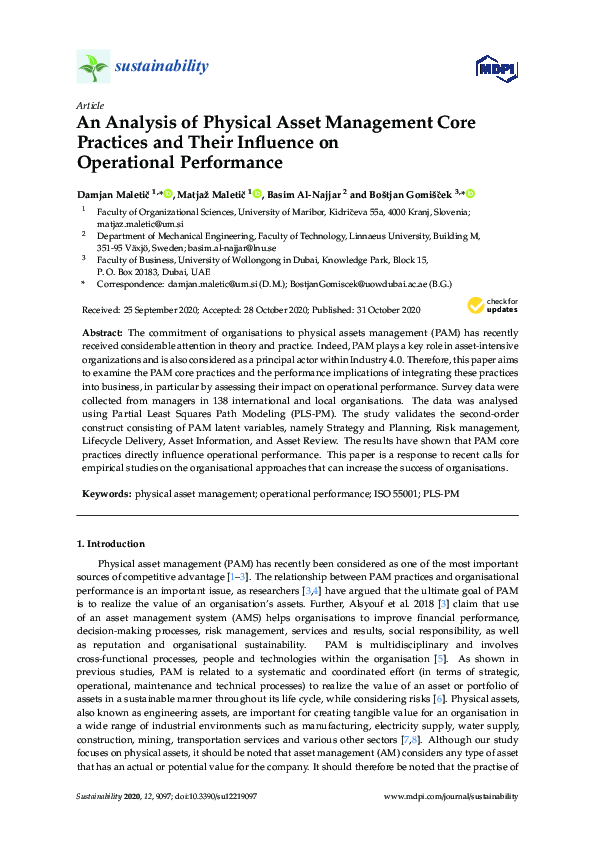 (PDF) An Analysis of Physical Asset Management Core Practices and Their ...