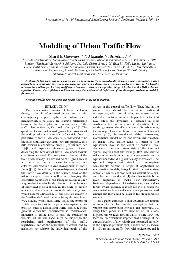 (PDF) Modelling of Urban Traffic Flow