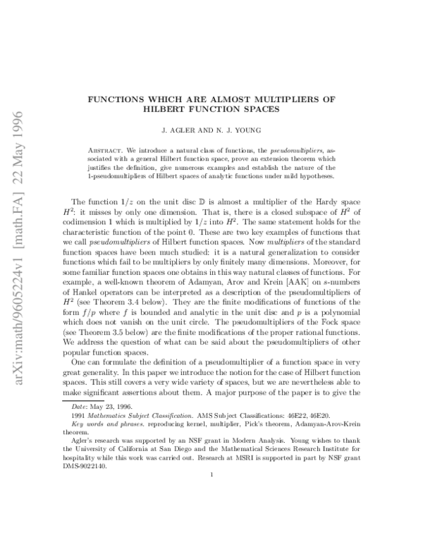 (PDF) Pseudomultipliers in Hilbert Function Spaces