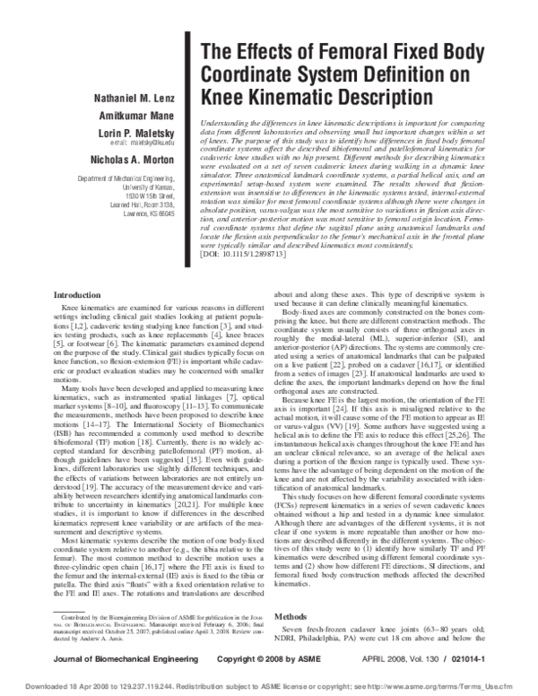 Pdf The Effects Of Femoral Fixed Body Coordinate System Definition On