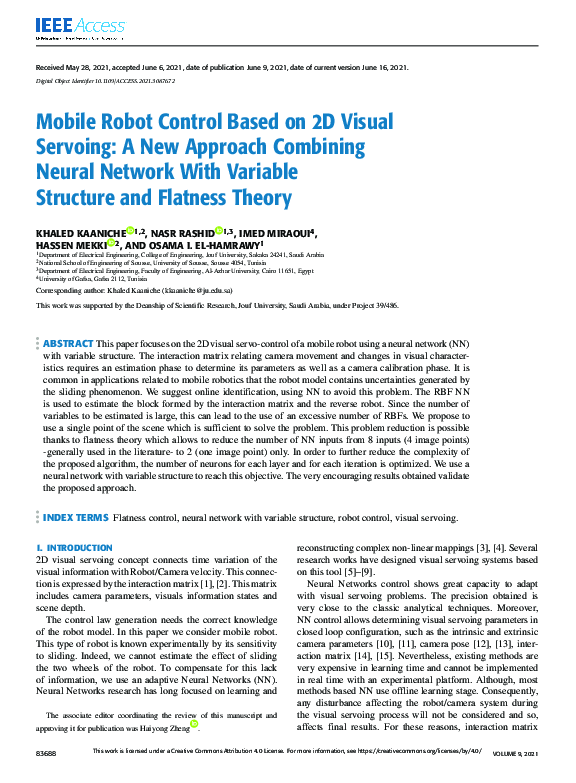 (PDF) Mobile Robot Control Based on 2D Visual Servoing: A New Approach Combining Neural Network ...