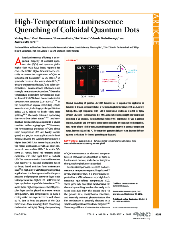 (PDF) High-Temperature Luminescence Quenching of Colloidal Quantum Dots