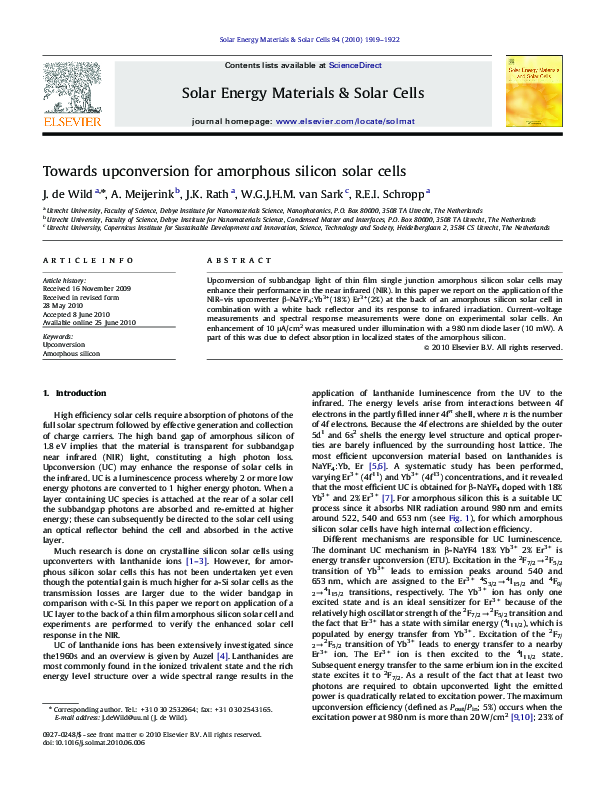 (PDF) Towards upconversion for amorphous silicon solar cells