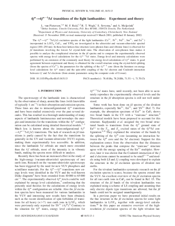 (PDF) 4fn→4fn-15d transitions of the light lanthanides: Experiment and ...