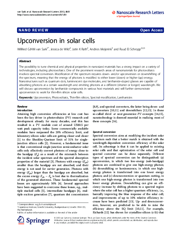 (PDF) Upconversion in solar cells