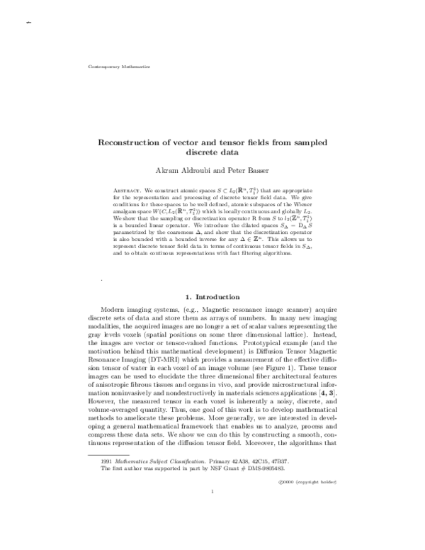 (PDF) Reconstruction of vector and tensor fields from sampled discrete data