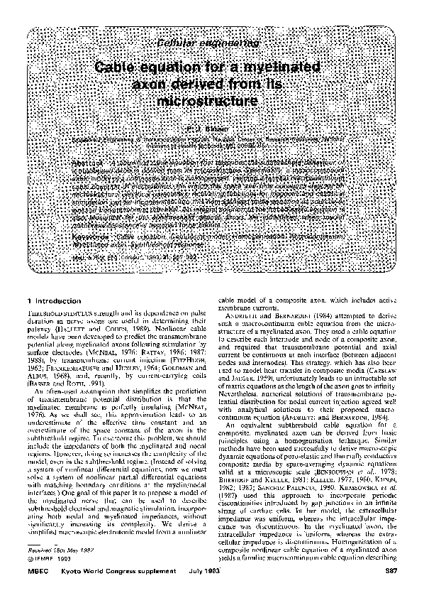 (PDF) Cable equation for a myelinated axon derived from its microstructure