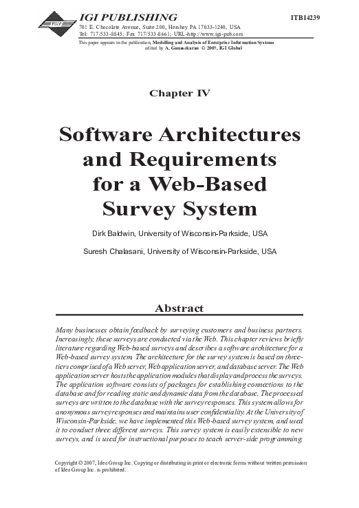 (PDF) Software Architectures and Requirements for a Web-Based Survey System