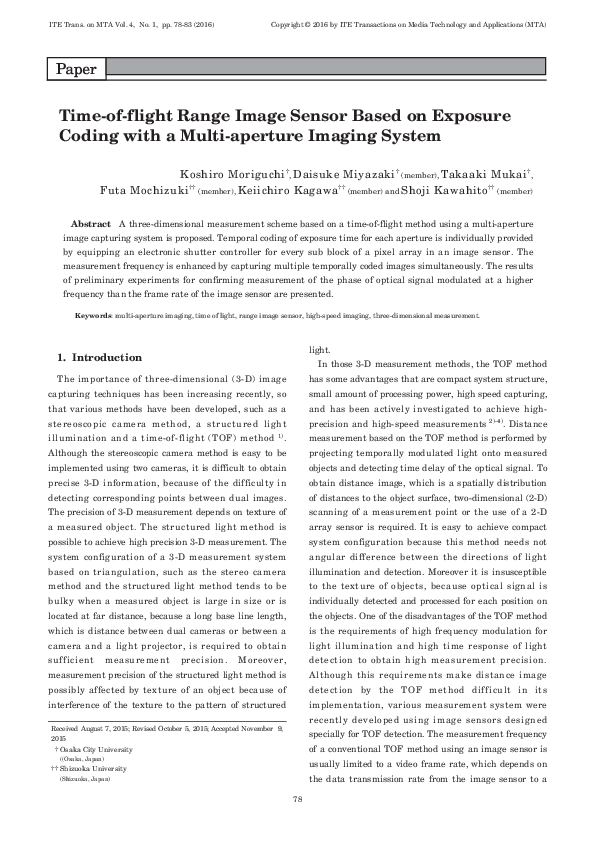 (PDF) [Paper] Time-of-flight Range Image Sensor Based on Exposure Coding with a Multi-aperture ...