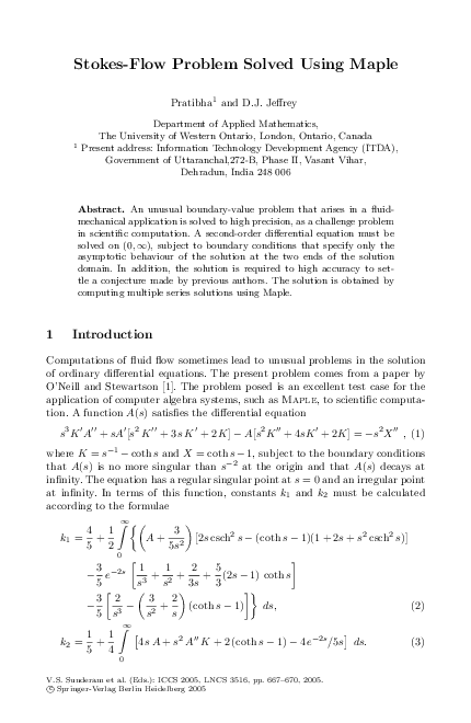 Pdf Stokes Flow Problem Solved Using Maple