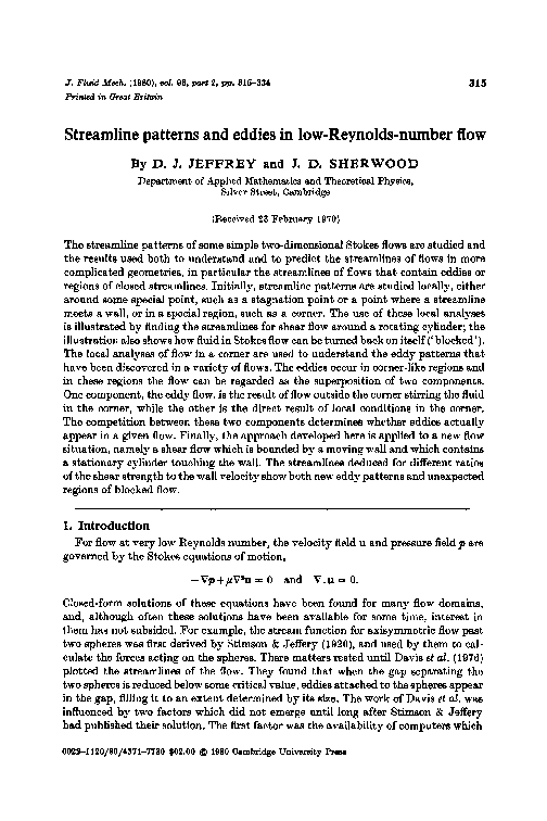 (PDF) Streamline patterns and eddies in low-Reynolds-number flow