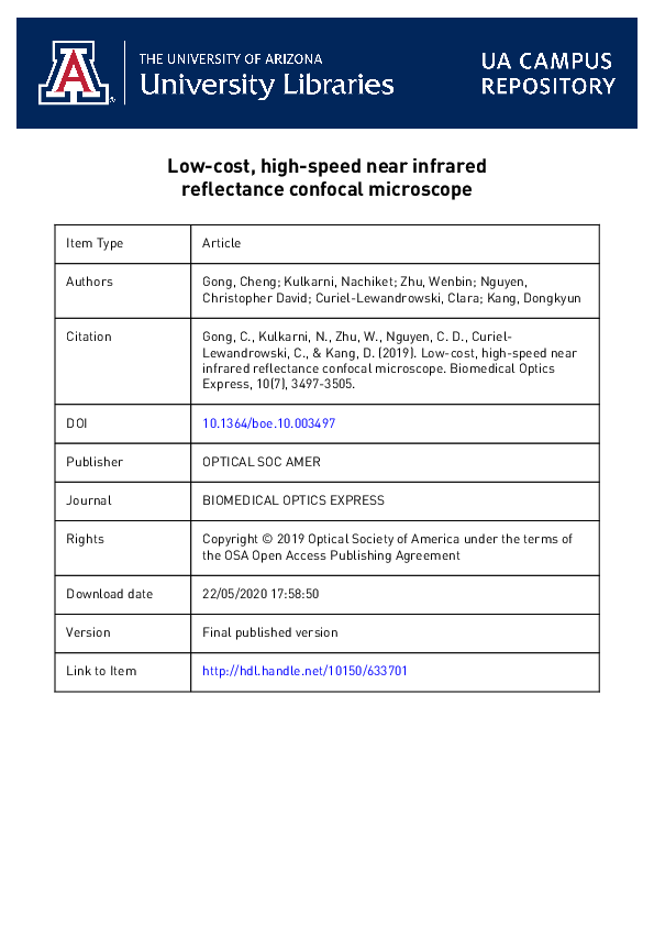 (PDF) Low-cost, high-speed near infrared reflectance confocal microscope