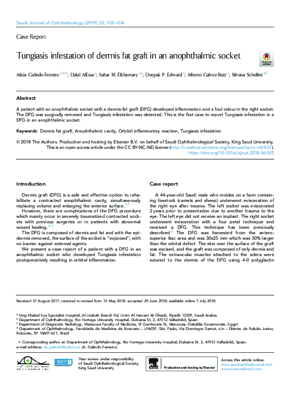 (PDF) Tungiasis infestation of dermis fat graft in an anophthalmic socket