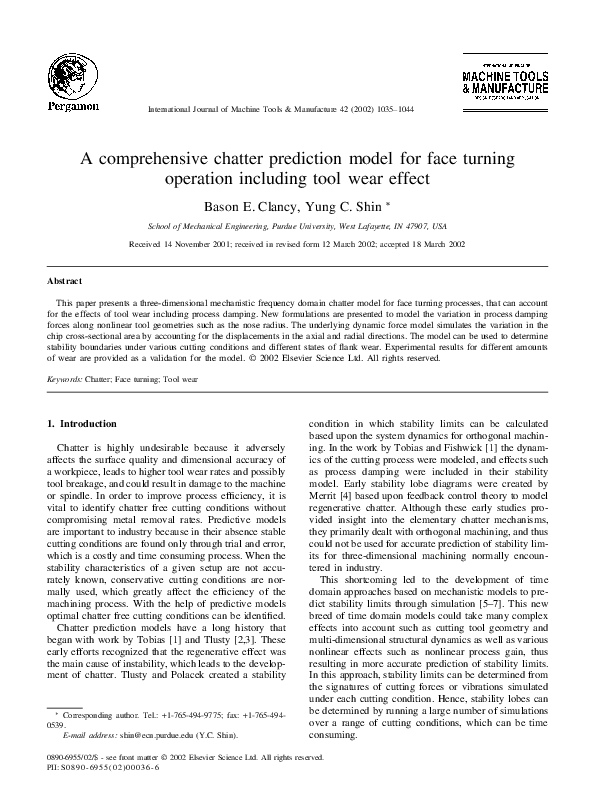 (PDF) A comprehensive chatter prediction model for face turning operation including tool wear effect