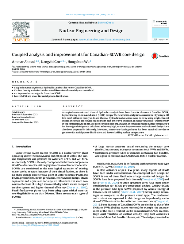 (PDF) Coupled analysis and improvements for Canadian-SCWR core design