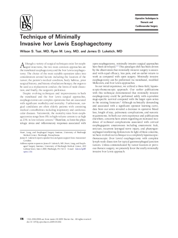 (PDF) Technique of Minimally Invasive Ivor Lewis Esophagectomy