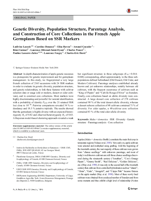 (PDF) Genetic Diversity, Population Structure, Parentage Analysis, and Construction of Core ...