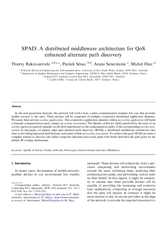 Pdf Spad A Distributed Middleware Architecture For Qos Enhanced Alternate Path Discovery