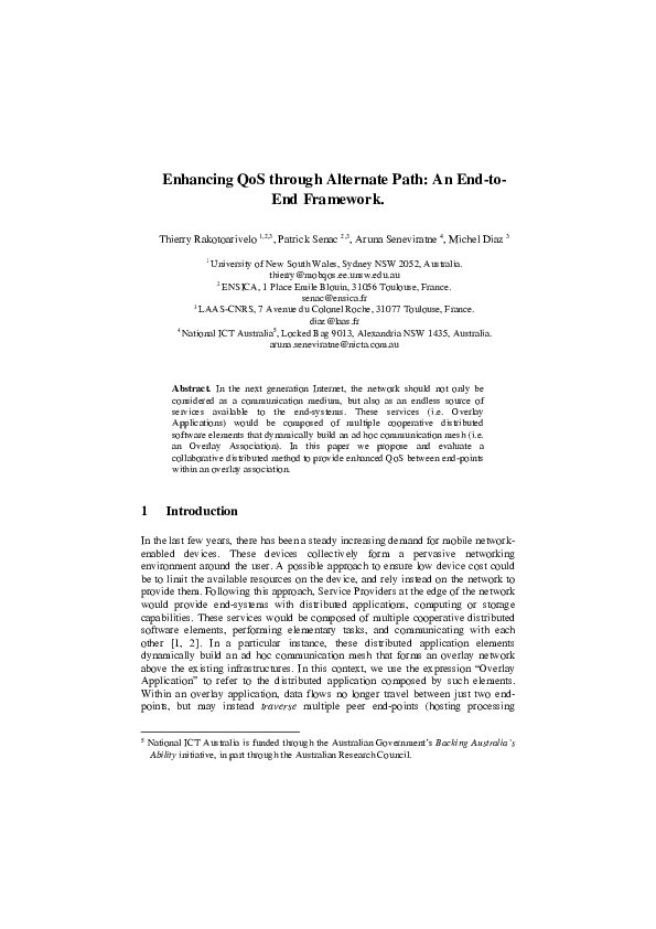 Pdf Enhancing Qos Through Alternate Path An End To End Framework