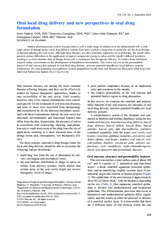 (PDF) Oral local drug delivery and new perspectives in oral drug ...