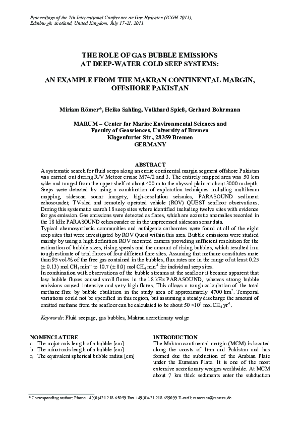 (PDF) The Role of Gas Bubble Emissions at Deep-Water Cold Seep Systems ...