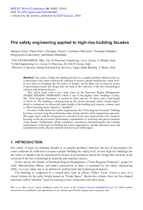 (PDF) Fire safety engineering applied to high-rise building facades
