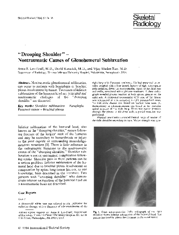 (PDF) ?Drooping shoulder? ?Nontraumatic causes of glenohumeral subluxation