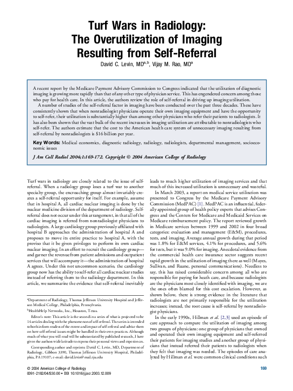 (PDF) Turf wars in radiology: the overutilization of imaging resulting ...