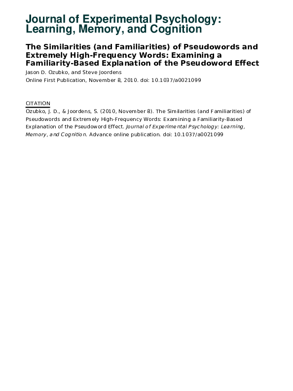 (PDF) The similarities (and familiarities) of pseudowords and extremely ...