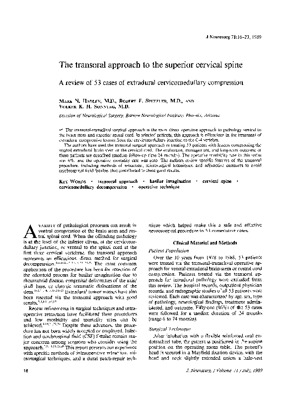 (PDF) The transoral approach to the superior cervical spine