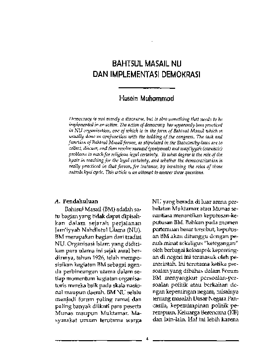 (PDF) Bahtsul Masail Nu Dan Implementasi Demokrasi | husein muhammad ...