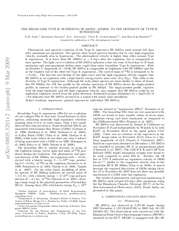 (PDF) The BROAD-LINE TYPE Ic SUPERNOVA SN 2007ru: ADDING TO THE ...