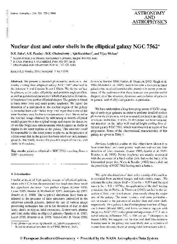 (PDF) Nuclear dust and outer shells in the elliptical galaxy NGC 7562 ...