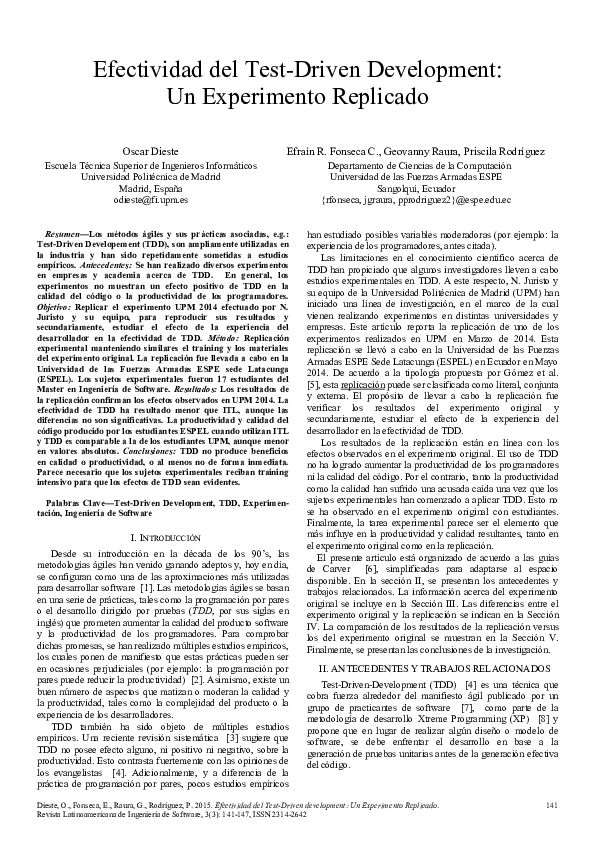 (PDF) Efectividad del Test-Driven Development: Un Experimento Replicado