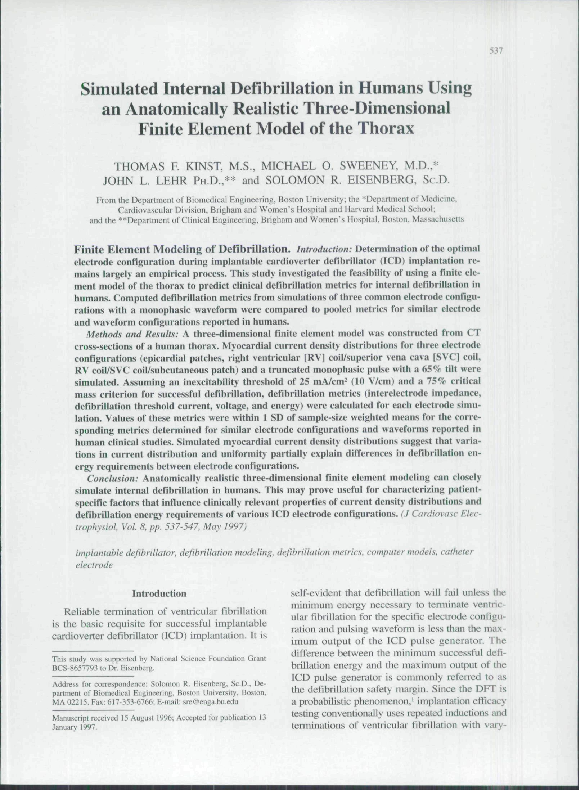 (PDF) Simulated Internal Defibrillation in Humans Using an Anatomically Realistic Three ...