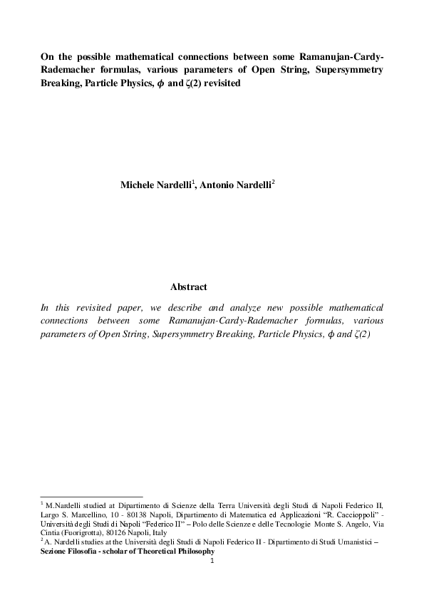 (PDF) Mathematical Links between Ramanujan Formulas and Particle Physics