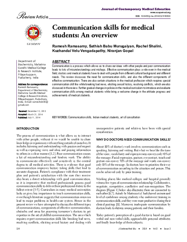 (PDF) Communication skills for medical students and #8211; An overview