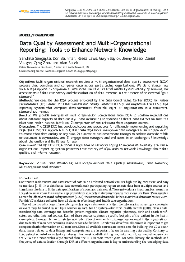 (PDF) Data Quality Assessment and Multi-Organizational Reporting: Tools ...