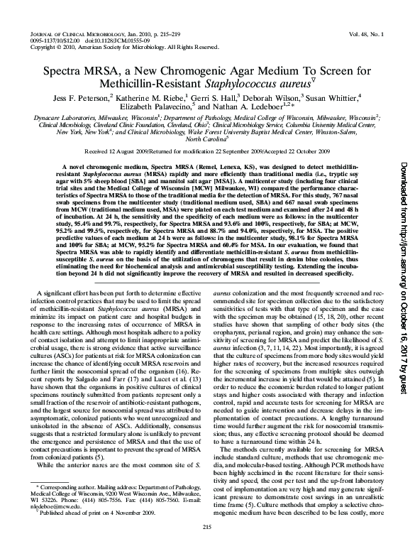 (PDF) Spectra MRSA, a New Chromogenic Agar Medium To Screen for ...
