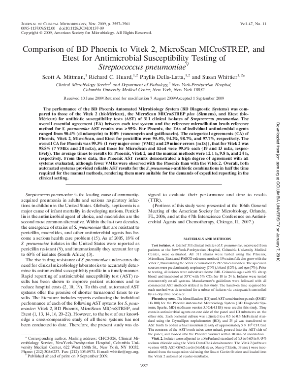 (PDF) Comparison of BD Phoenix to Vitek 2, MicroScan MICroSTREP, and ...