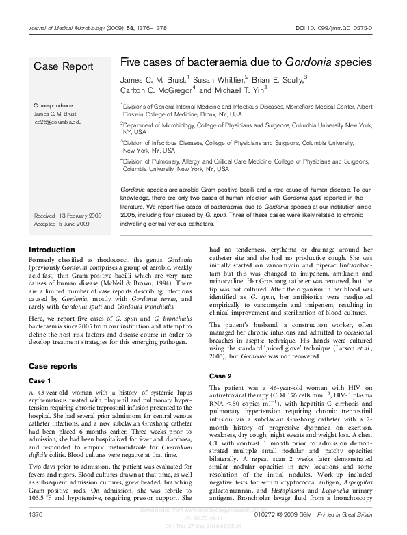(PDF) Five cases of bacteraemia due to Gordonia species
