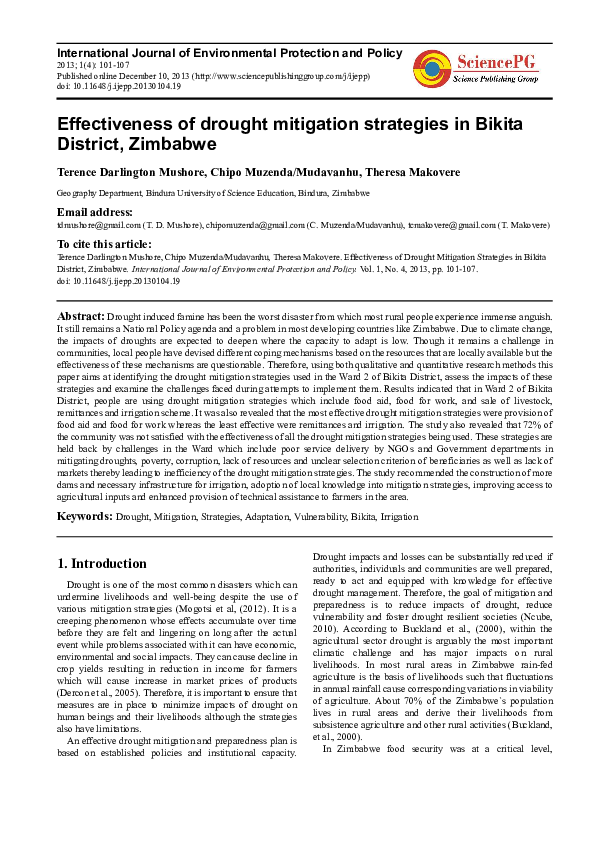 (PDF) Effectiveness of Drought Mitigation Strategies in Bikita District ...