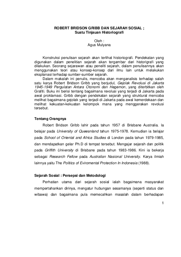 (PDF) ROBERT BRIDSON CRIBB DAN SEJARAH SOSIAL