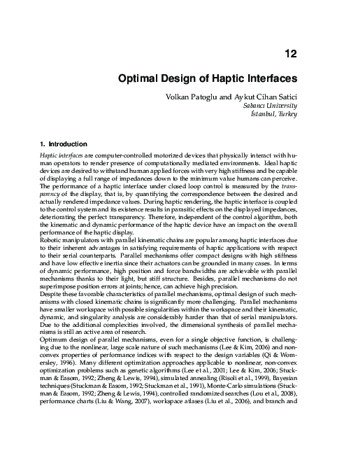 (PDF) Optimal Design of Haptic Interfaces