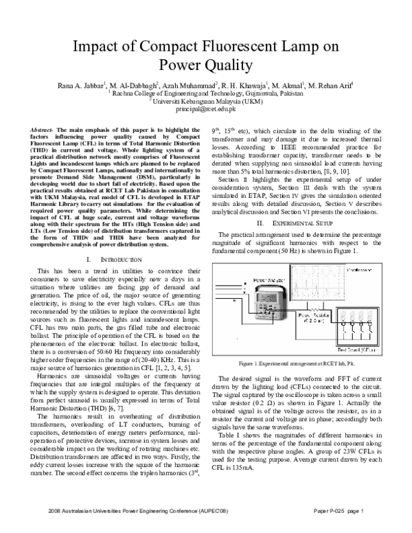 (PDF) Impact of Compact Fluorescent Lamp on Power Quality